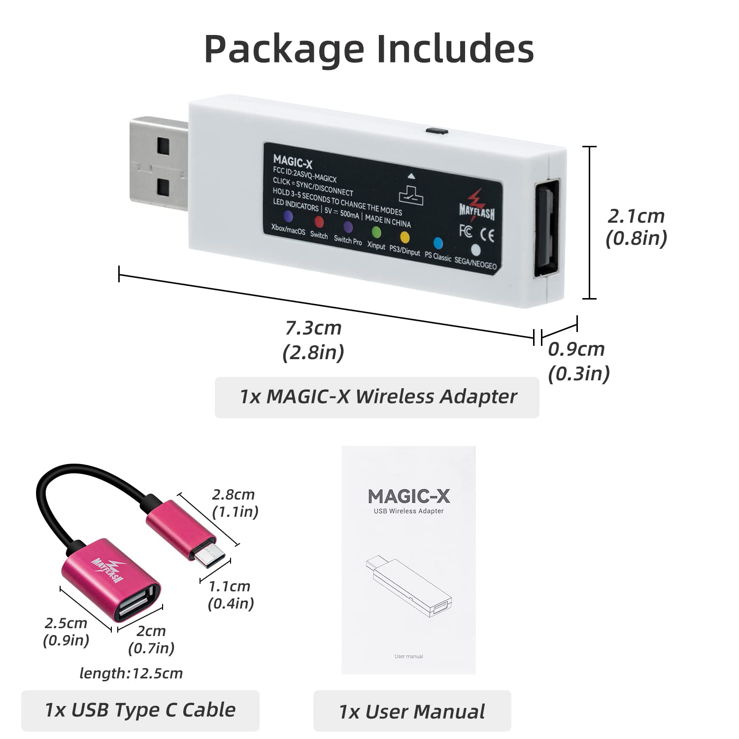 Tolesum Mayflash Magic-X Wireless Bluetooth USB Controller Adapter for NS Switch, Xbox Series S/X, Xbox One, macOS, PC, Raspberry Pi, Compatible with PS4, PS5, Xbox BT Controller