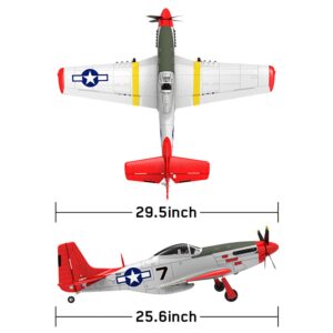 Ssccgym Extra Large 29.5" 750MM P51 P51D Mustang Remote Control Combat Aircraft 4CH Double Battery Aerobatic Brushless RC Aircraft P-51 Full-Function for Professional Players