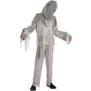 mummified costume with attached hood - standard size - dirty white cheesecloth, perfect for halloween & themed parties - 1 set