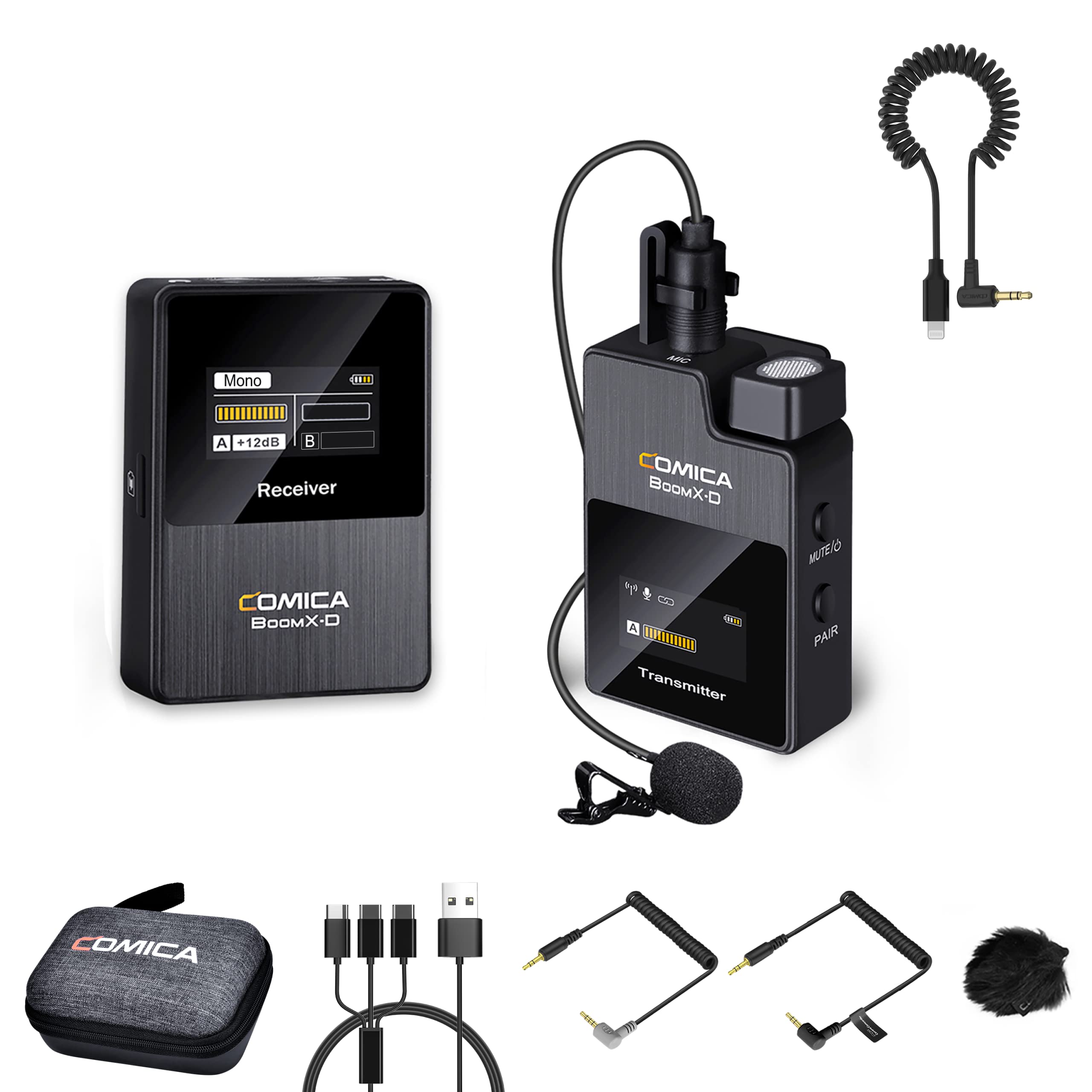 comica BoomX-D1 Wireless Lavalier Microphone with 3.5mm TRS-Lightning Adapter for iPhone