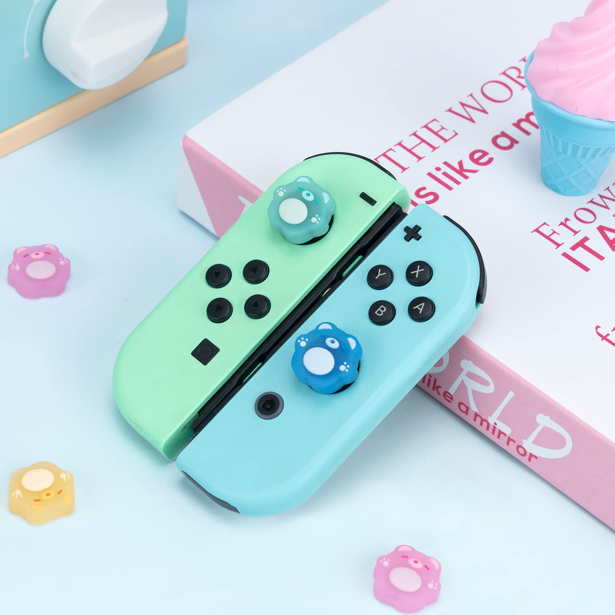 GeekShare Silicone Joycon Thumb Grip Caps, Joystick Cover Caps Compatible with Nintendo Switch/OLED/Switch Lite,4PCS - Jelly Bear