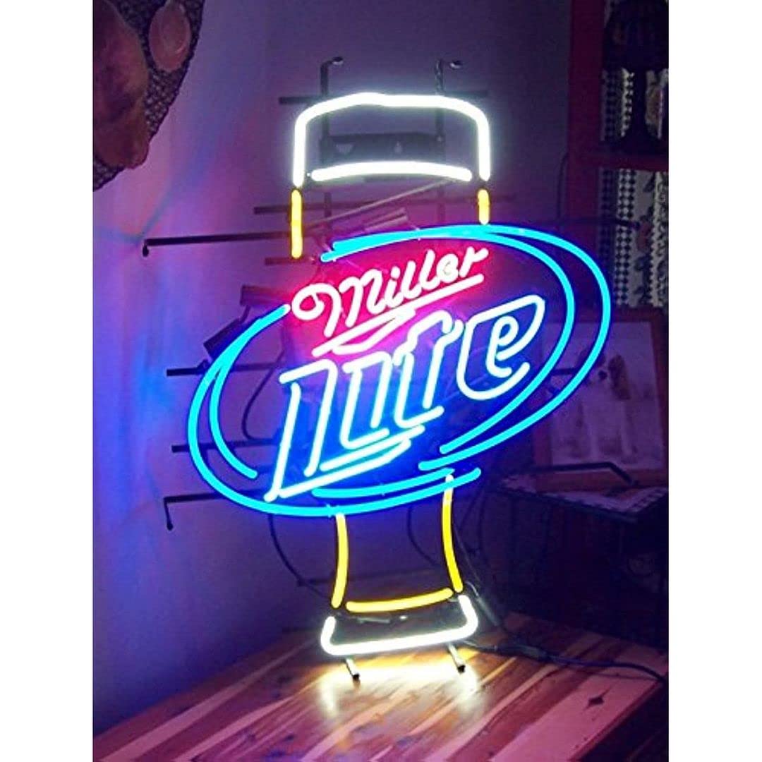 Prouten New 32inx24in Millers Lite Wine Glass Beer Neon Sign Man Cave Signs Sports Bar Pub Beer Cup Neon Lights Lamp Glass Neon Light