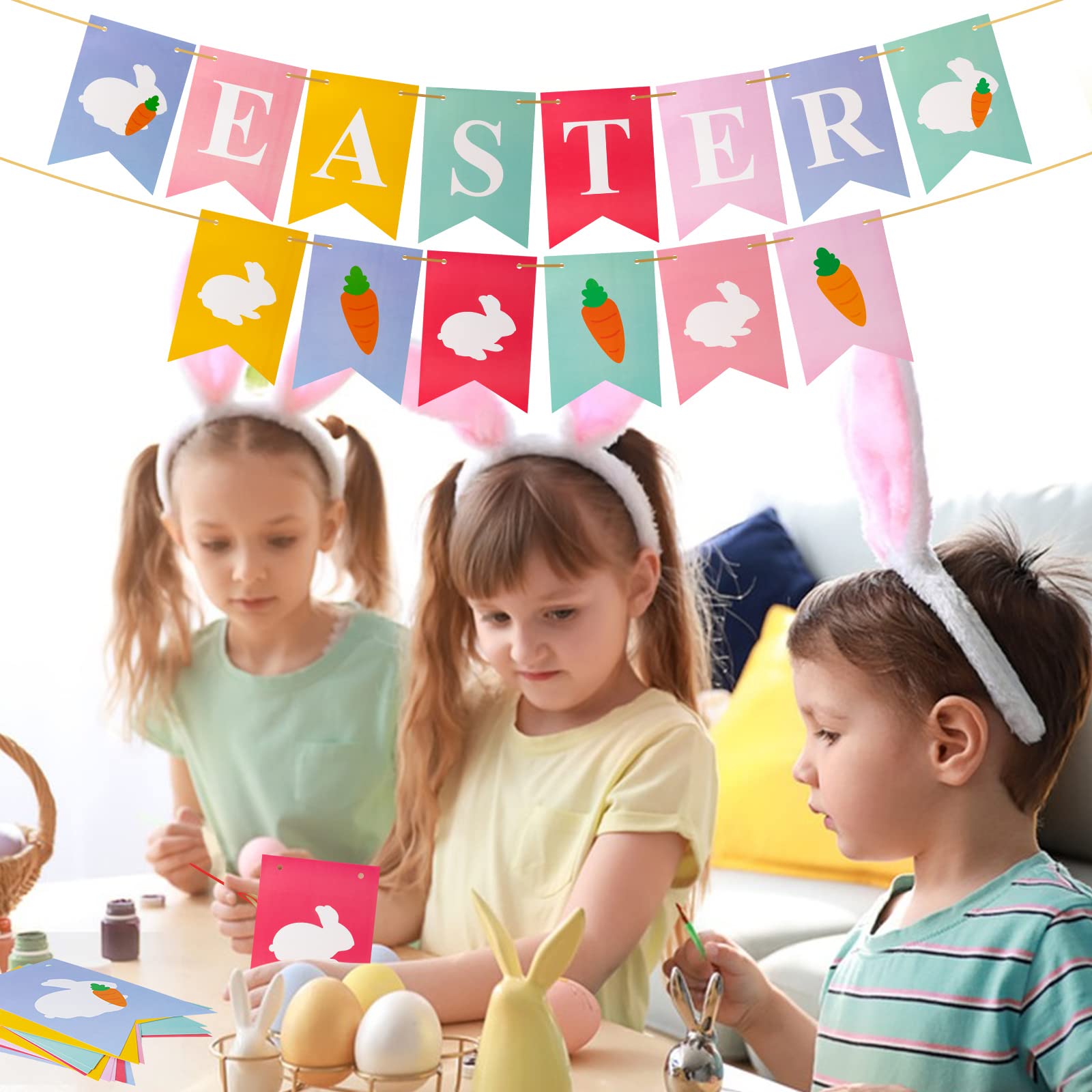 Happy Easter Banner, Easter Garland Banner for Easter Decorations Home Office School Outdoor Party Supply