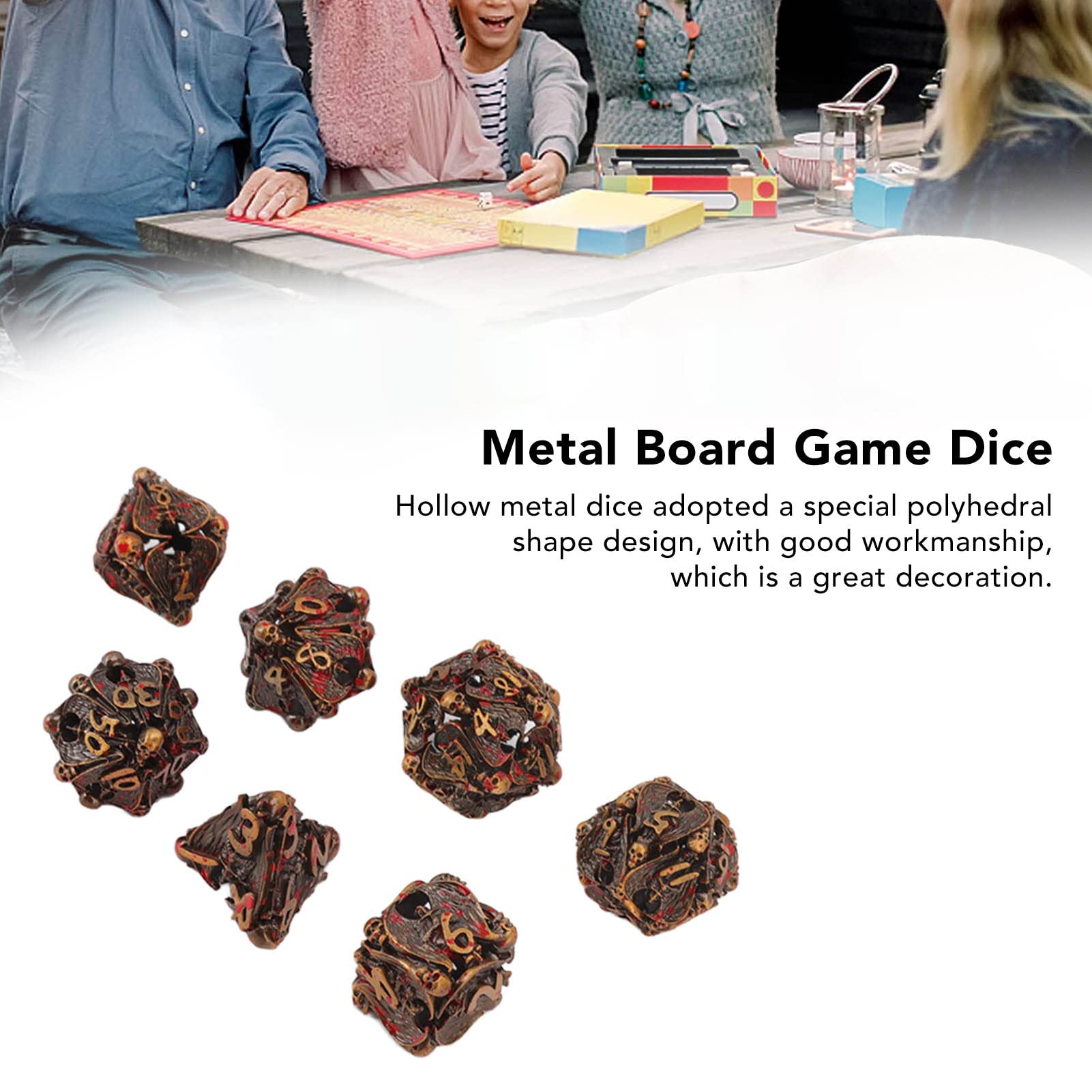 Keenso 7pcs Metal Hollow Dice,Fine Copper Skeleton Polyhedral Metal Dice for Role Playing Board Games