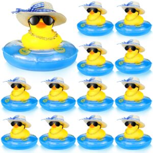 summer rubber duck mini yellow duck bath toys duckies car dashboard decorations with mini sun hat swim ring necklace and sunglasses for bathtub shower birthday swimming (24 set)