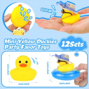 Summer Rubber Duck Mini Yellow Duck Bath Toys Duckies Car Dashboard Decorations with Mini Sun Hat Swim Ring Necklace and Sunglasses for Bathtub Shower Birthday Swimming (24 Set)