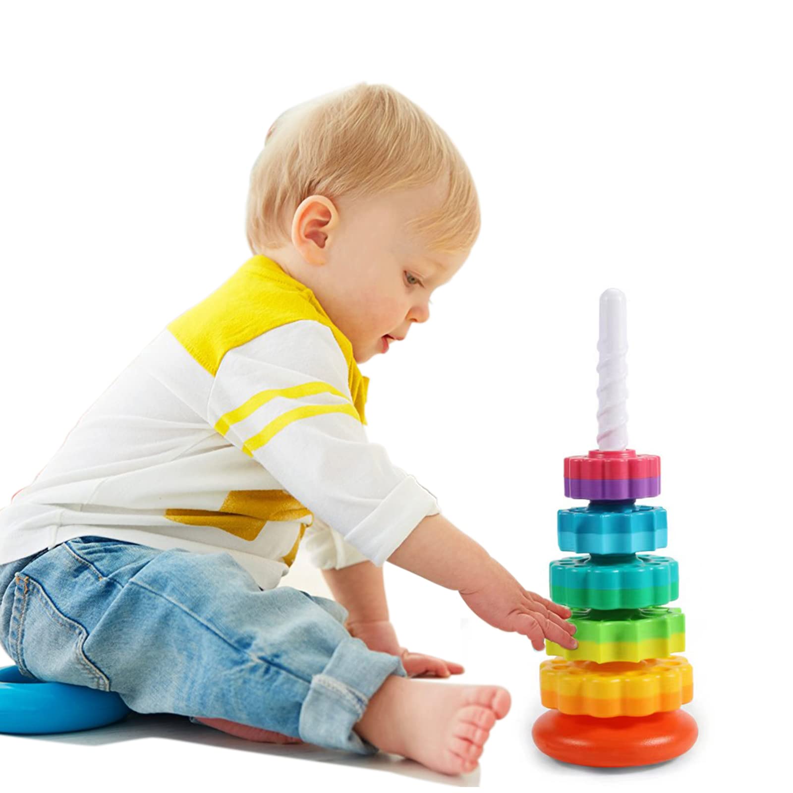 BYFWH Baby Spin Stack Toy,Premium Stacking Toy for Kids,Baby Spinning Toy,Stacking Toy for Babies and Toddlers,Educational Toddler Learning Toys,Autism Spin Stack Toys,Rainbow Spinning Wheel Toys