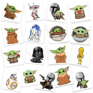 baby yoda party supplies, 34pcs temporary tattoos party favors gifts, removable fake tattoo stickers for goody bag treat bag stuff for baby yoda birthday decorations