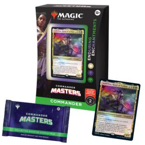 magic the gathering commander masters commander deck - enduring enchantments (100-card deck, 2-card collector booster sample pack + accessories)