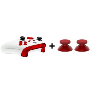 extremerate carmine red custom thumbsticks + chrome red replacement buttons for xbox series x/s controller