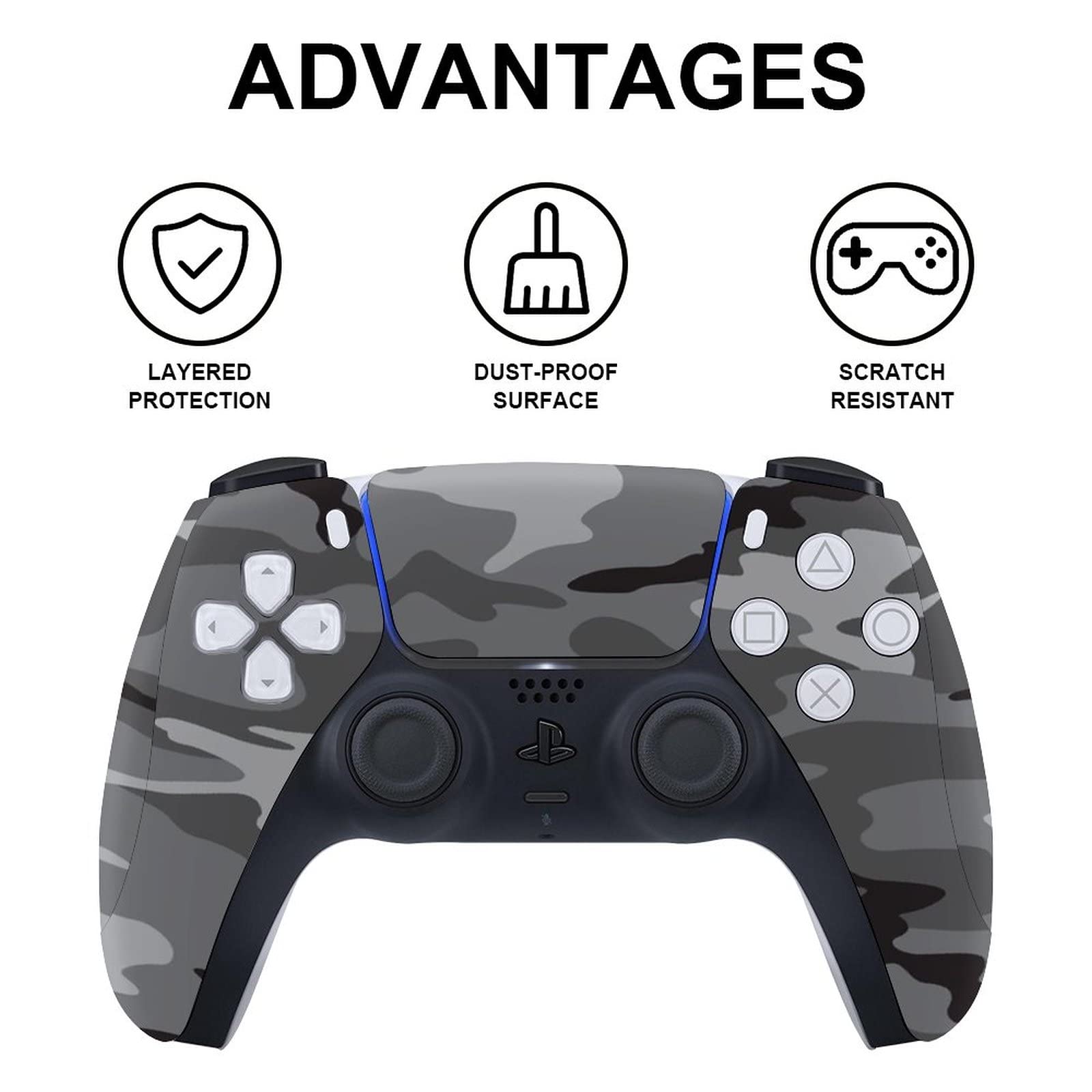 Camouflage Grey 3pcs Whole Body Decal Cover Sticker for PS5 Digital Edition for PS5 Console and Controller