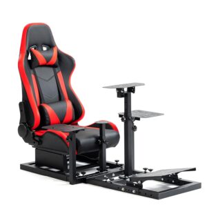 minneer racing flight simulator cockpit with red seat fit for logitech/thrustmaster/fanatec x56 x52 g29 g920 g923 t248 tx,adjustable drive gaming wheel stand.wheel,pedals & handbrake not included