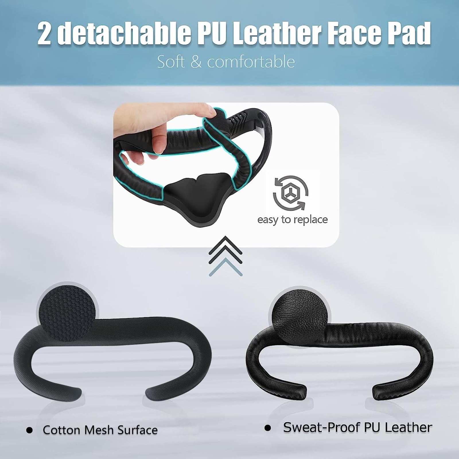 Face Cushion Pad for Oculus Quest 2 Accessories, VR Fitness Facial Interface Bracket Cover, with Lens Cover, Nose Pad, Shakes Stick Caps, Sweat Proof PU Leather Foam Pad Replacement