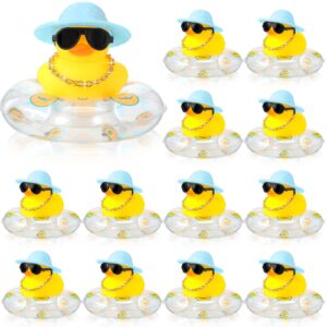 sotiff mini rubber ducks bulk for kids children cute yellow duck toy for dashboard of car bathtub ornaments with sunglasses swim ring mini hat necklace and for baby shower(12 sets,cute)