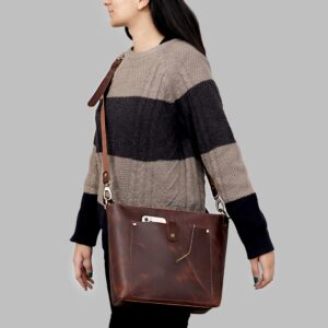 RUZIOON "IMAGINATION AT WORK." Leather Crossbody Bags for Women, leather purses and handbags, Leather Shoulder sling bag, Leather tote bag (dark brown)