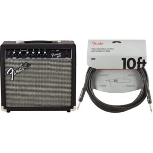 fender frontman 20g guitar amplifier & professional series instrument cable, straight/straight, black, 10ft