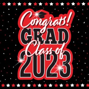 congrats grad class of 2023: graduation party guest book, black and red design, fill in layout to write advice and well wishes for graduate