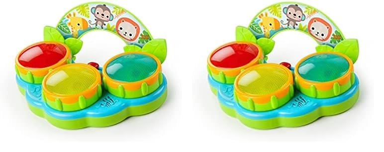 Bright Starts Safari Beats Musical Drum Toy with Lights, Ages 3 Months +, Multi (Pack of 2)