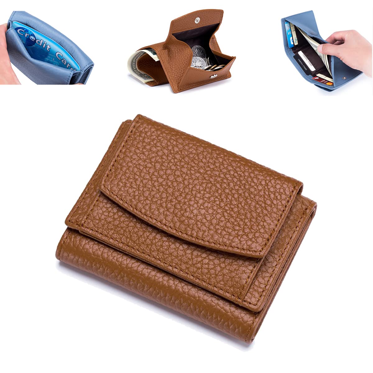 Mini Wallet for Women, Unisex Anti-Credit Card Fraud Folding Mini Wallet, Women's Foldable Short Wallet (Brown)