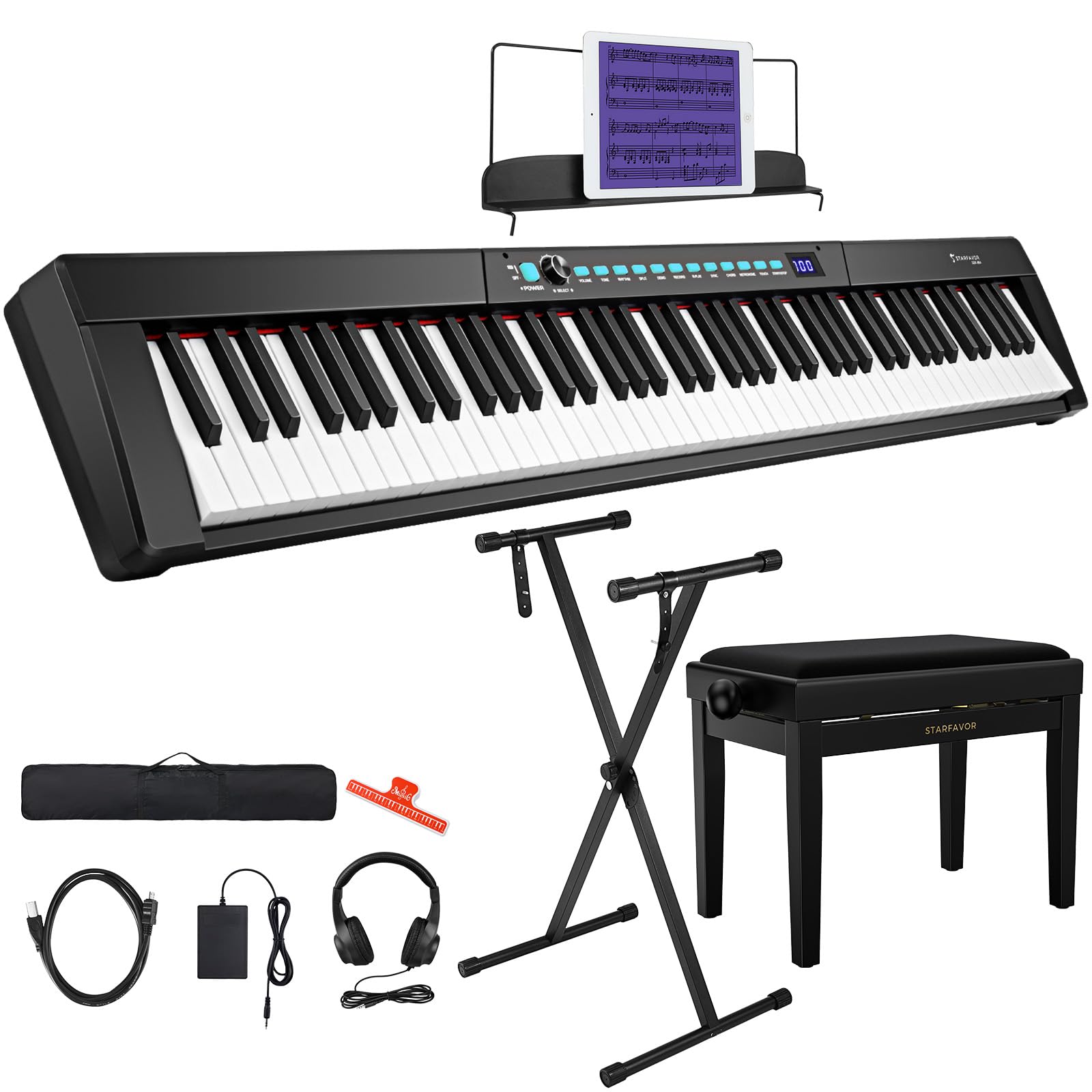 Starfavor 88 key Portable Digital keyboard piano with Piano Bench Adjustable