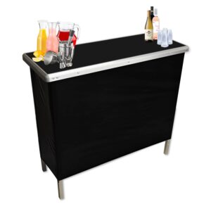 partypong black folding portable party bar with black skirt, storage shelf, and carrying bag - single set