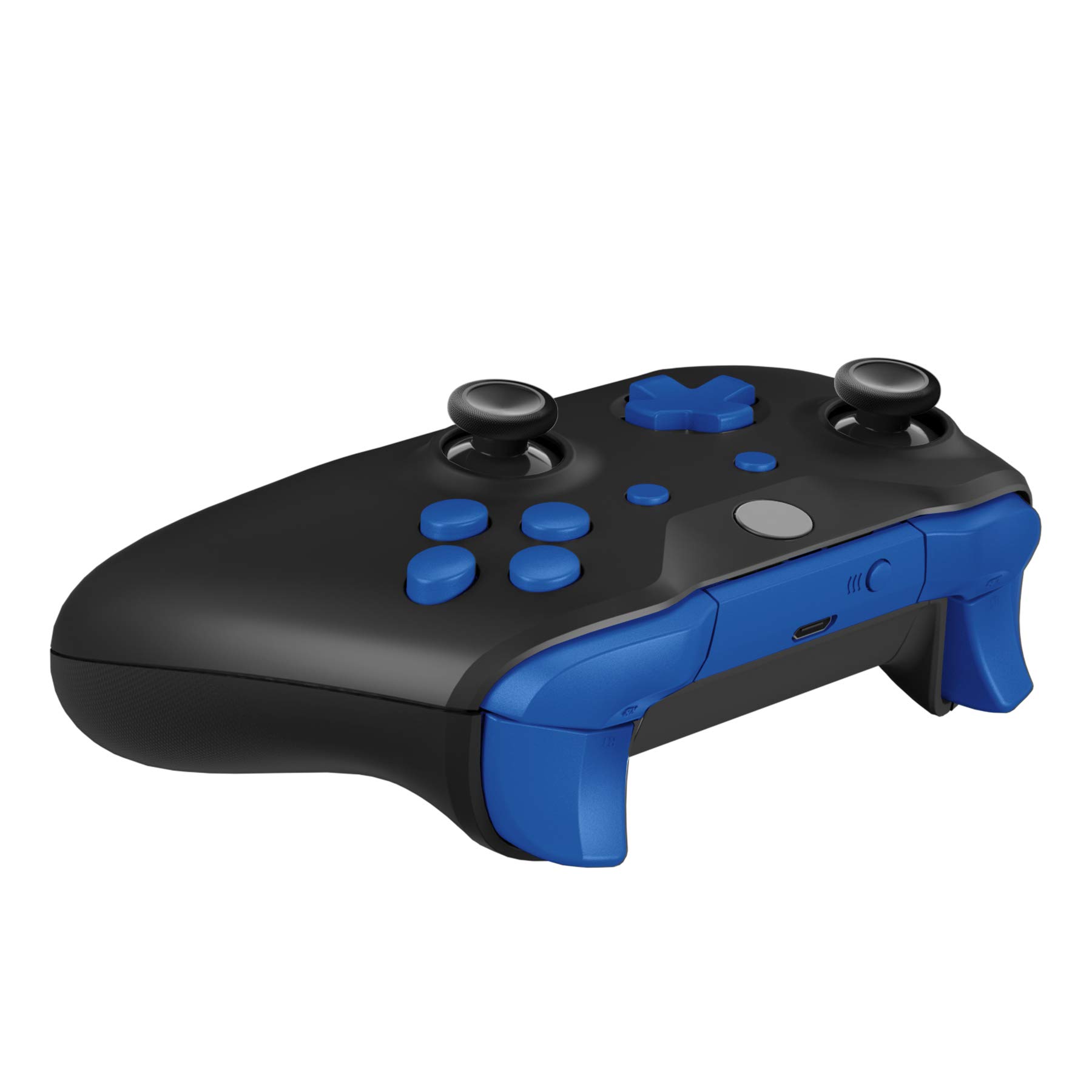 eXtremeRate Blue ThumbsGear Interchangeable Ergonomic Thumbstick + Replacement Buttons for Xbox One S, Xbox One X Controller