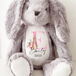 KAKU HOME Personalised My First Easter Gift Bunny with Name，The Plush Rabbit That Accompanies The Child