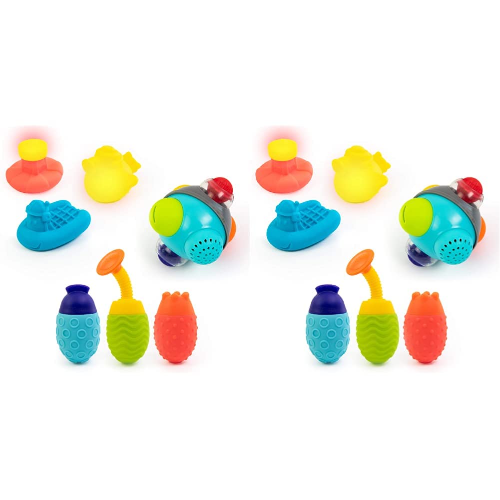 Sassy Light Up Buoy, Boats, Shower Ball & Ez Squeezies Bath Toys 7Piece Set - Ages 6+ Months (Pack of 2)