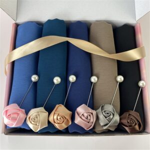 hcclijo 5pcs/box muslim plain crepe hijab heavy chiffon scarf soft shawls crinkle wraps band customize box foulard 23020175cx6