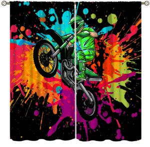 motorcycle curtains,boys bedroom youth children watercolor extreme sports motocross printed window curtains 52x84in