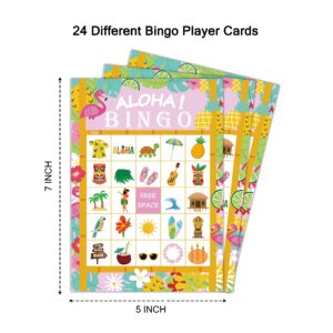 5"x7" Hawaiian Bingo Game Cards (24 Kinds), Luau Aloha Tropical Summer Party Game, Outdoor Indoor, Hiking, Trip Activities, Family Vacation Travel Bingo, Activity Games -010alohal