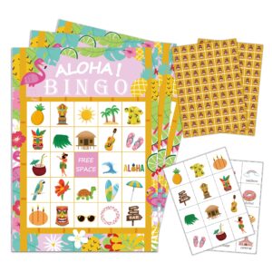 5"x7" hawaiian bingo game cards (24 kinds), luau aloha tropical summer party game, outdoor indoor, hiking, trip activities, family vacation travel bingo, activity games -010alohal