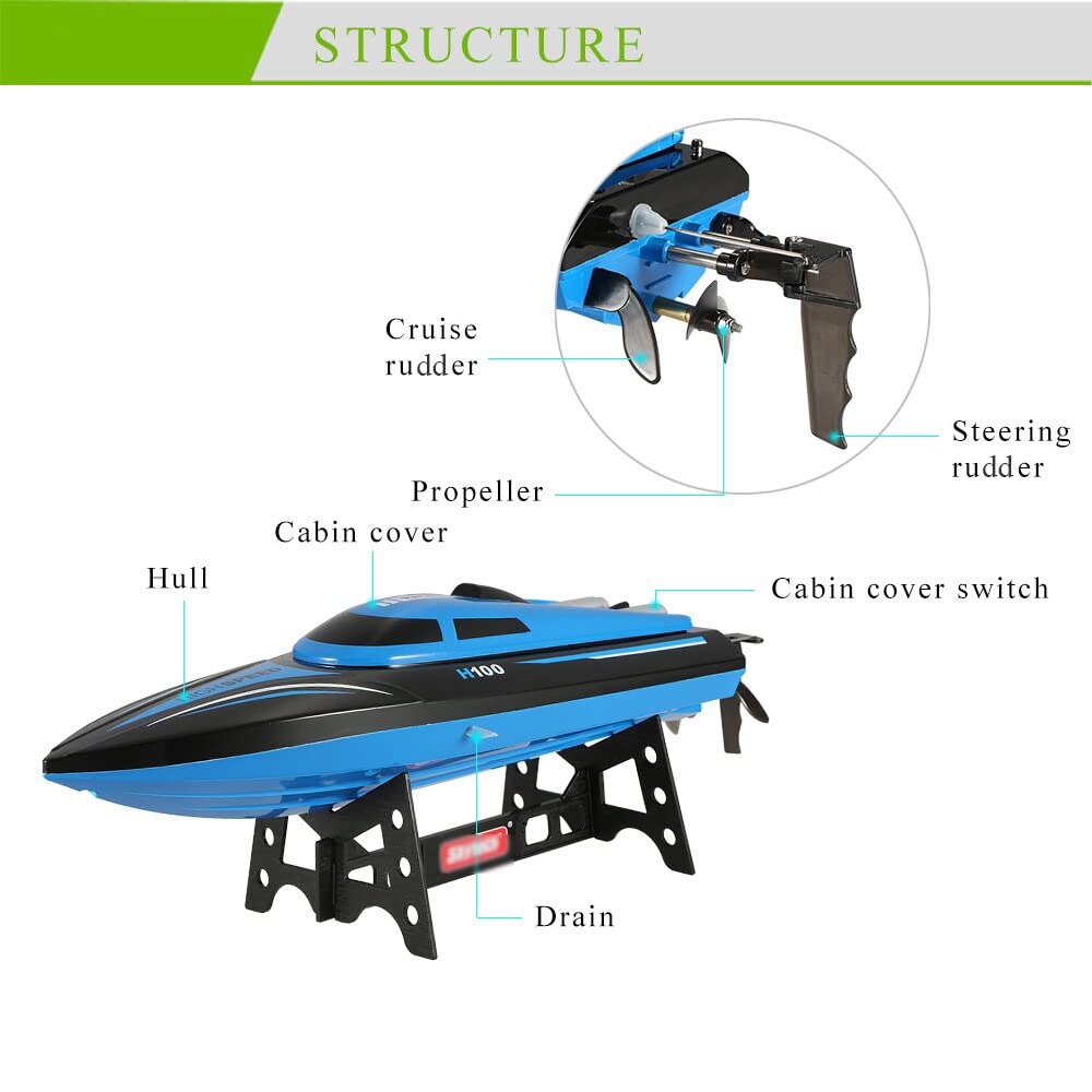 SSBHDM RC Ship Water Toy Racing Boat H100 RC Boat 2.4G 4CH Radio-Controlled Boat 180 Degree Flip 20KM/H High Speed Racing Boat Outdoor Toys for Kids Boy Girl Gift Toy