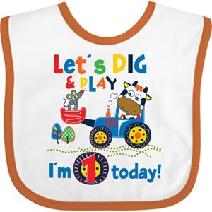 inktastic tractor farmer cow 1st birthday baby bib white and orange 41e12