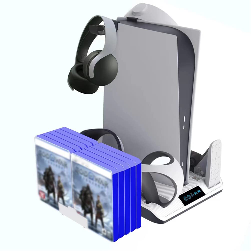 XiFor Cooling Stand for PS5 / PS VR2 Console Dual Controller Charging Station, VR 2 Handgriff Charging Dock with VR Headset Helmet CD Storage Bracket VR Accessories