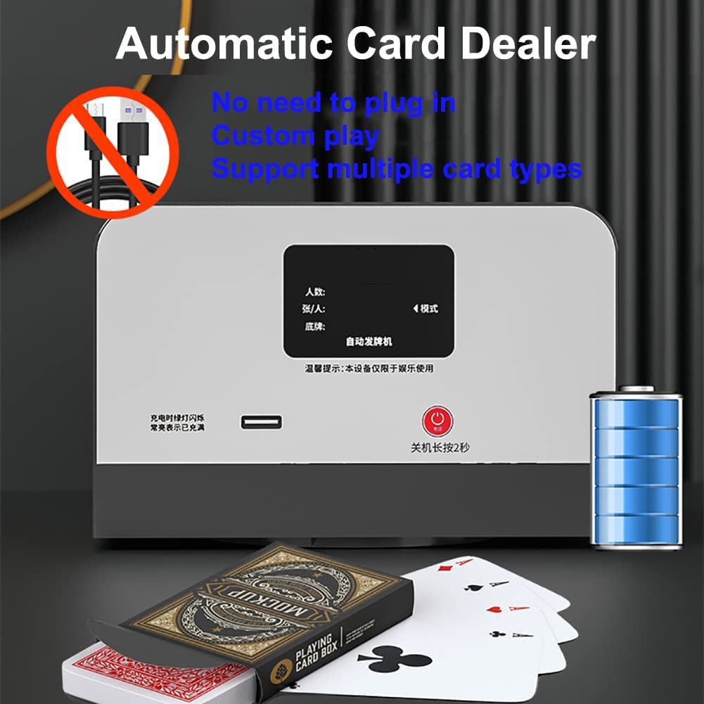 Intelligent Card Dealer Machine, 360°Rotating Fully Automatic Card Dealer Robot Poker Machine, Maximum Deal 2 Decks, Playing Card Shuffler for 2-8 People Game, No Shuffle Function