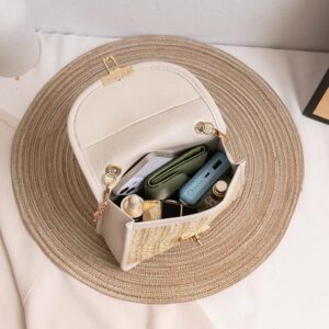 Straw Purses for Women, Summer Beach Straw Bag Hand-woven Crossbody Bag Small Pearl Top Handle Satchel Handbag for Travel Vacation (White)