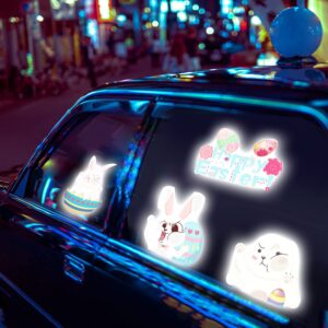 4 Pcs Reflective Bunny Car Scratch Stickers Window Clings Easter Car Decoration Stickers -Vesvory Cute Eggs Bunny Window Clings Refrigerator Stickers Easter Decoration Accessories