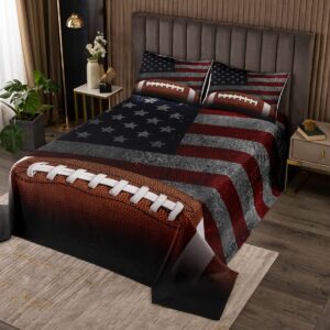 american football bedspread twin size for kids boys men room decor retro style star stripes usa flag comforter set 3d rugby ball sports bedding set 2pcs brown black quilt set,1 pillowcase