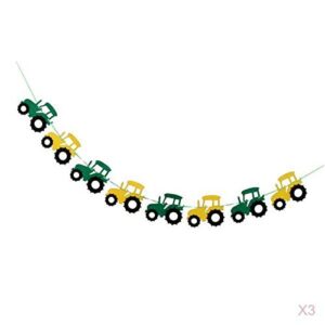 misppro 3x cool tractor car felt banner baby shower children birthday christening party hanging decorations 3.28 yards