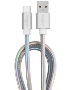 liquipel powertek metallic shine usb type c charger cable, 6ft fast charging usb c cord, adapter for car, galaxy, android, note, macbook, nintendo, playstation, chromebook, pixel (silver)