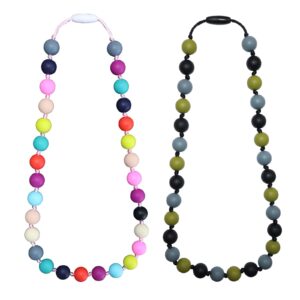 chew necklaces for sensory kids, 2pcs silicone chewy necklace for autistic children chewing, silicone fidget necklace for boys girls with autism