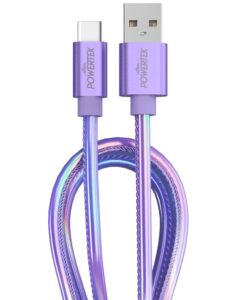 liquipel powertek metallic shine usb type c charger cable, 6ft fast charging usb c cord, adapter for car, galaxy, android, note, macbook, nintendo, playstation, chromebook, pixel (purple)