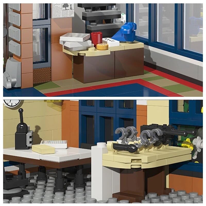 General Jim's City Police Station with Donut Shop Modular Building Blocks Set | MOC Building Set Compatible Bricks with Lego City Sets and Other Major Brands