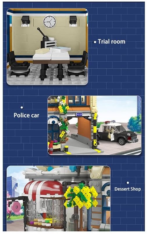 General Jim's City Police Station with Donut Shop Modular Building Blocks Set | MOC Building Set Compatible Bricks with Lego City Sets and Other Major Brands