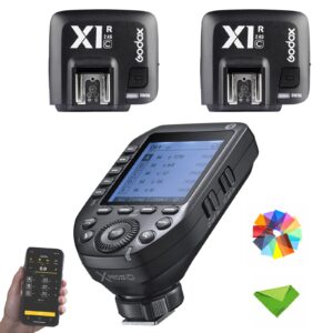 godox xproii xproii-c xproiic trigger w/2×godox x1r-c receiver for canon, godox flash wireless transmitter ttl 2.4g hss 1/8000s bluetooth connection, large screen trigger for canon eos cameras