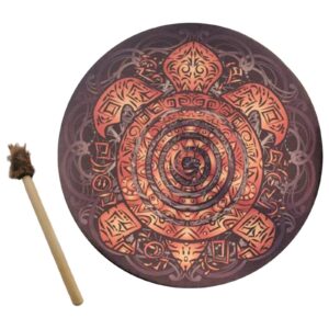 10 inch turtle shaman drum, tree of life decoration design handma drum with drum stick, instrumental shaman alchemy moon drum, sound healer shaman drum for spiritual music, reflection(turtle)