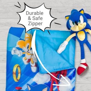 Sonic The Hedgehog Anime Kids Soft Lightweight 2 Piece Sleeping/Slumber Bag and Sling Bag Set, 46"(L) X 26"(W), (Official Licensed Sega Product) by Franco