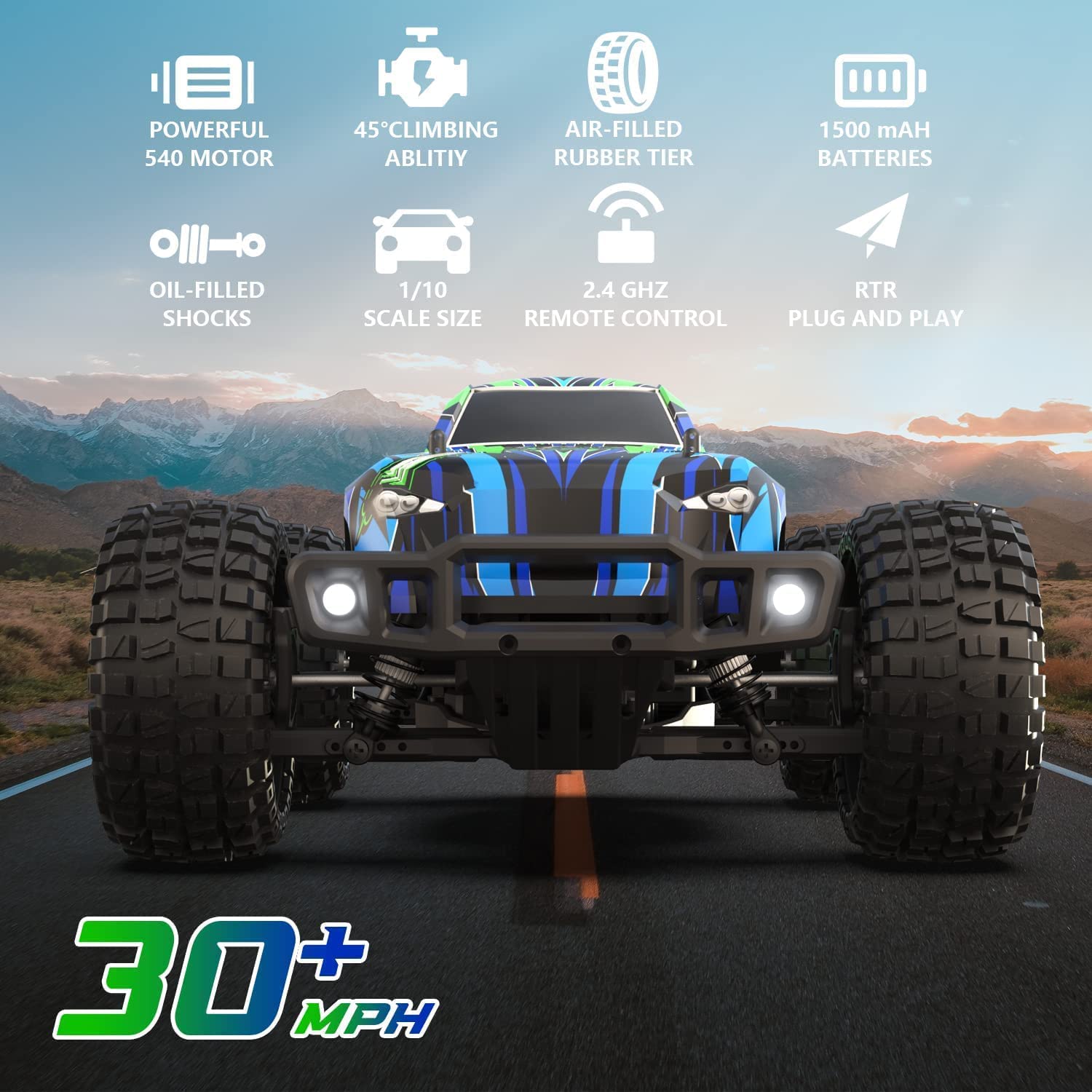 Elvodosia Rc Remote Control Cars Trucks, 1/10 Scale Hobby 4x4 Offroad Cars for Adults[30+ KMH][Double Batteries+Charger][2.4 Ghz Controller],Monster Rc Cars Toys for Adult,Kid Boy Age 8-12