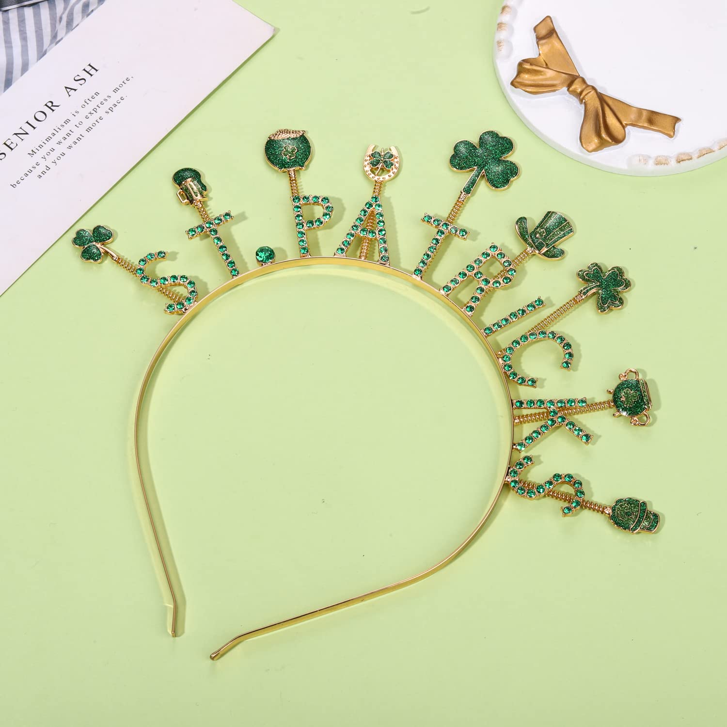 St. Patrick's Day Headband Festival Rhinestone Glitter Shamrock Hair Accessories Green Lucky Irish Clover Hair band Ornament for Women Girls Saint Patrick's Day Party Decorations Decor (ST.PATRICKS